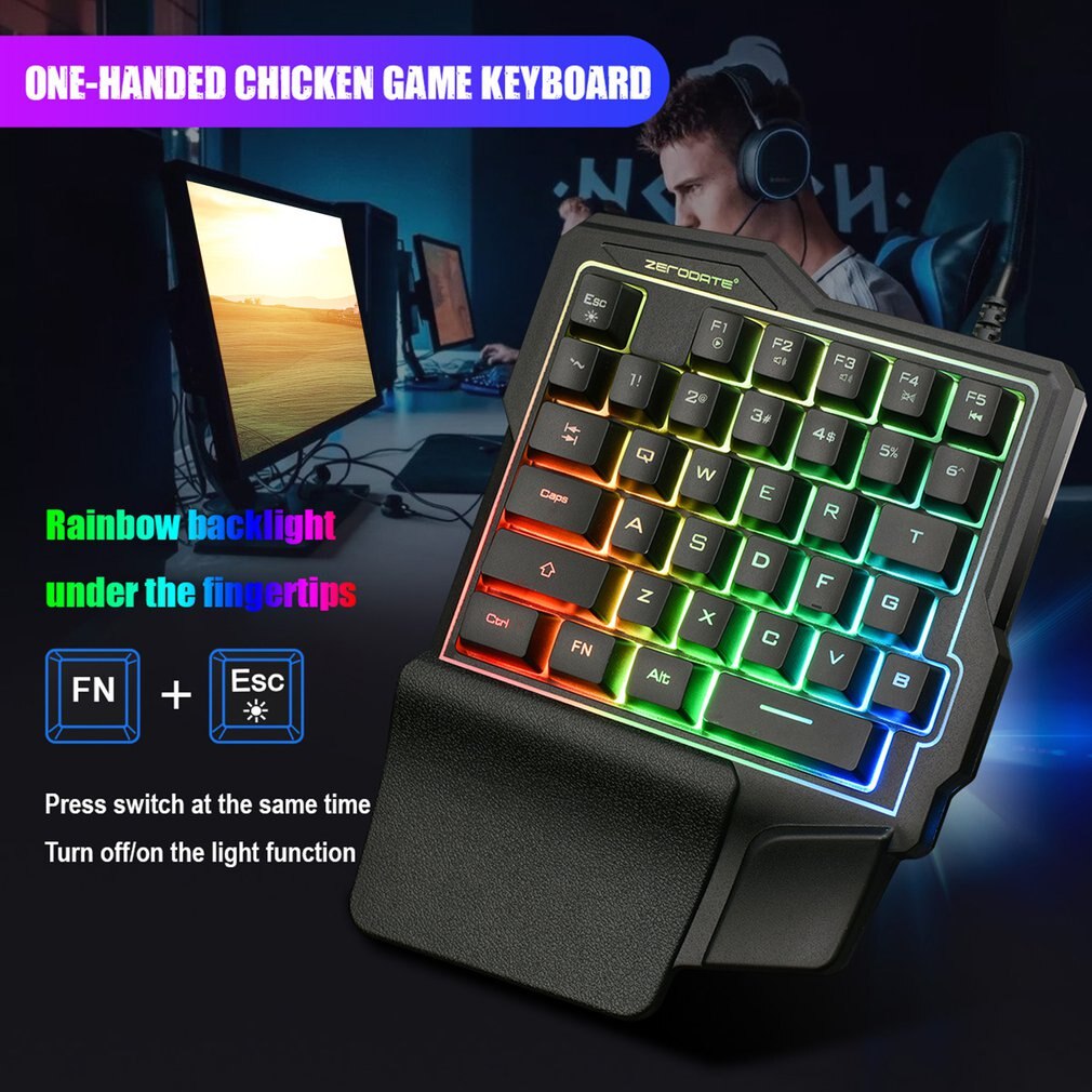 Φορητό Gaming Πληκτρολόγιο RGB One Handed USB με Πολύχρωμο Φωτισμό LED ...