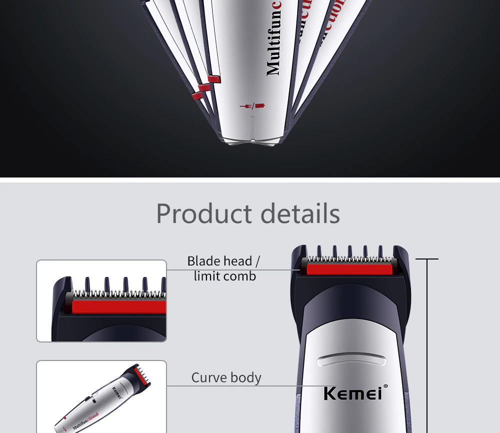 Kemei Επαναφορτιζόμενη Κουρευτική Μηχανή - Trimmer 5 σε 1 3W Ενσύρματη ...
